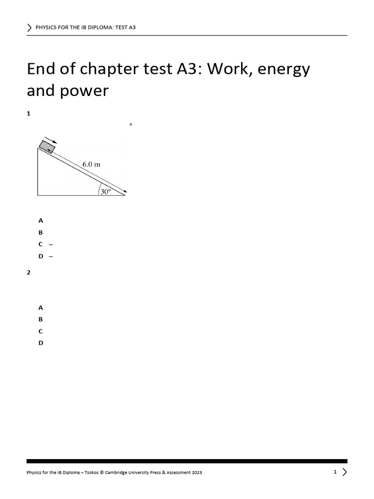 Quiz A3 Work, Energy and Power | PDF | Mass | Force