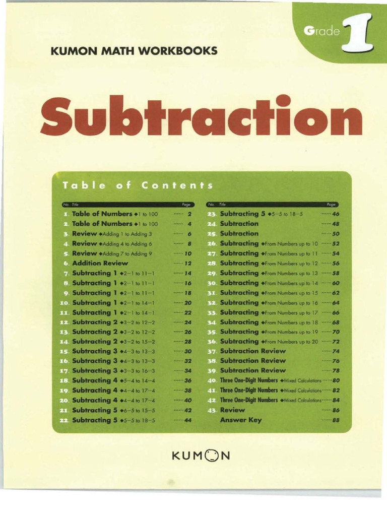 Kumon Math Workbooks - Grade 1 - Subtraction - TOAZ - Info | PDF