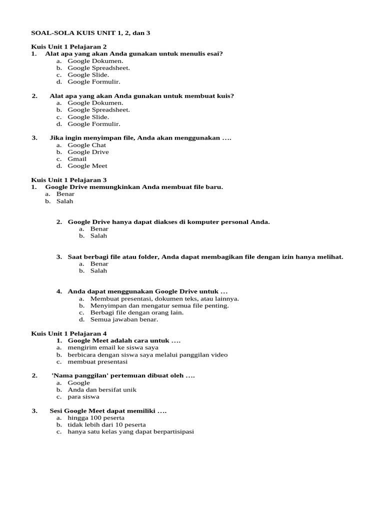 Kuis Unit 1 Dan 2 | PDF
