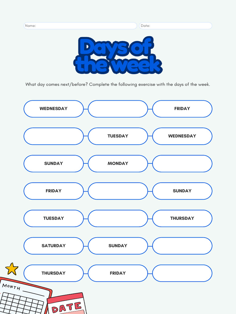 Days of the Week Exercise | PDF