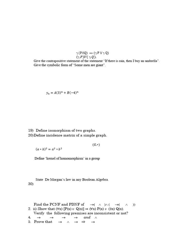 Discrete Mathematics Exam Questions | PDF | Group (Mathematics ...