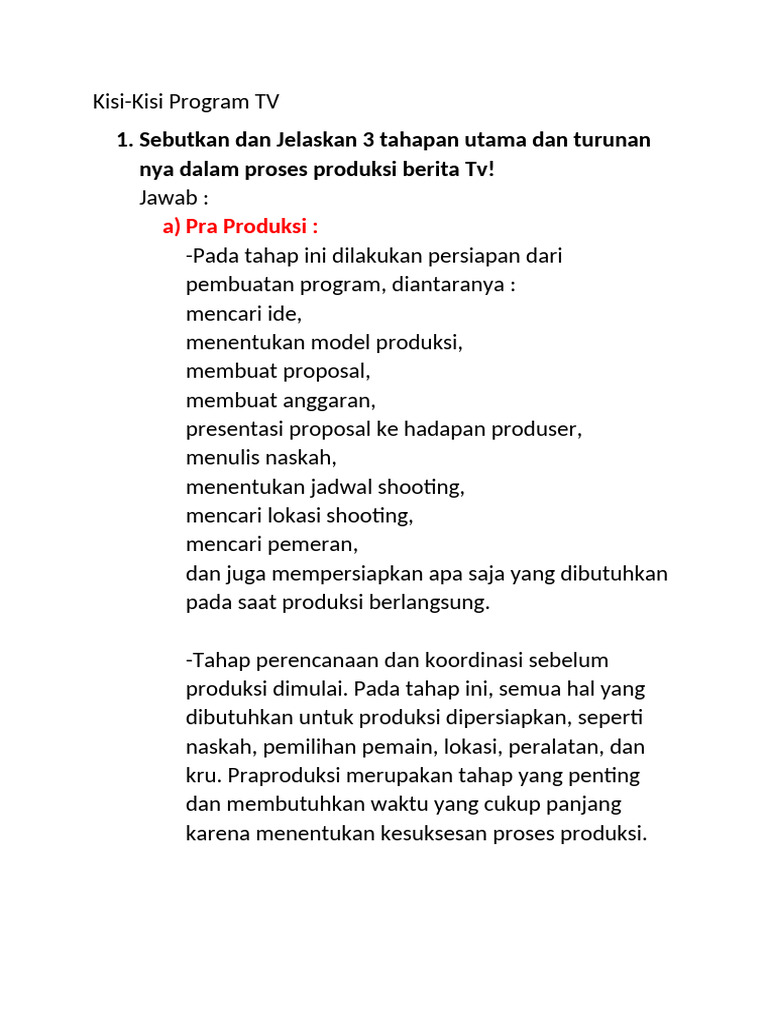 KISI KISI PROGRAM TV | PDF