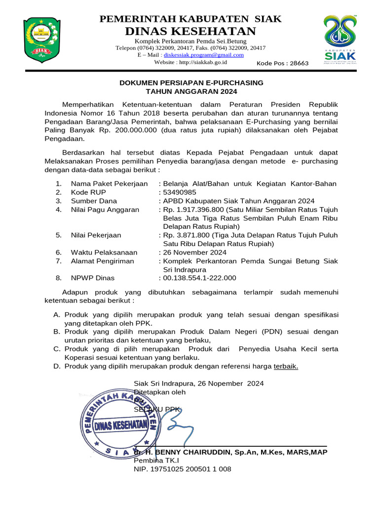 Dokumen Persiapan E-Purchasing Tahun Anggaran 2024 | PDF