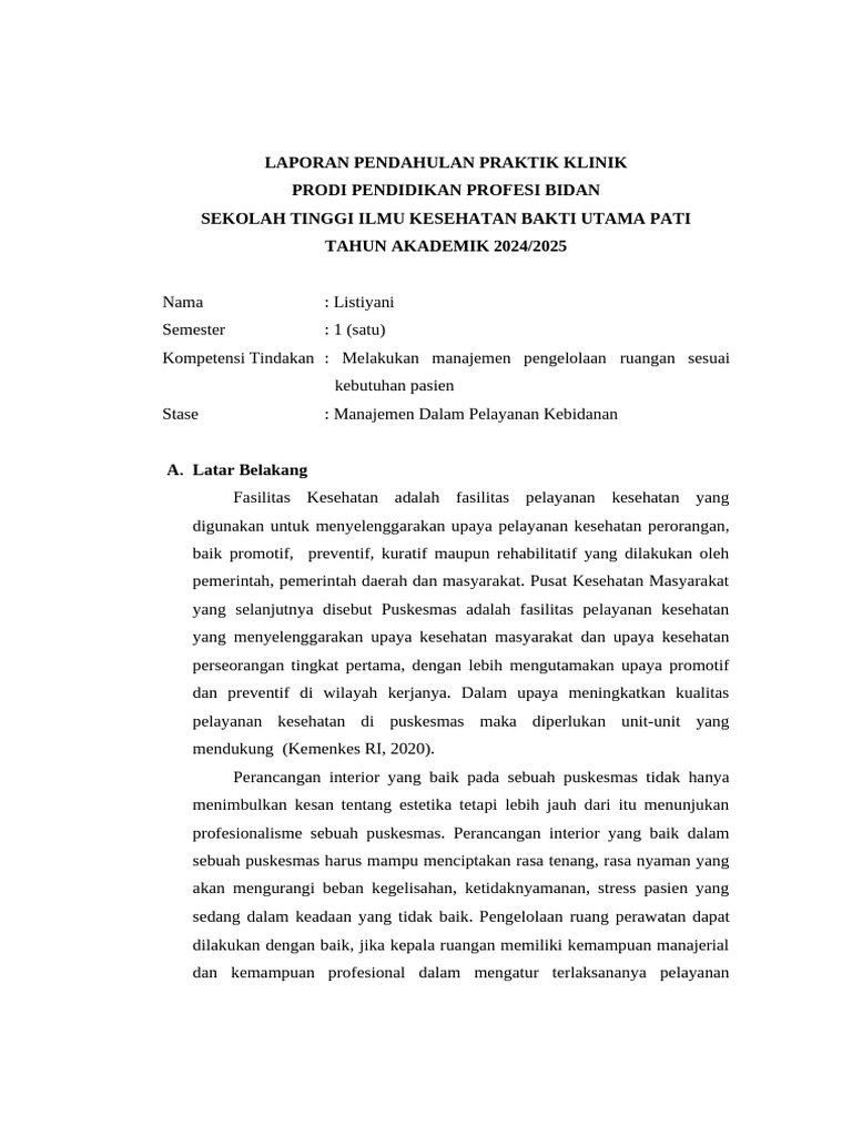 LISTIYANI_LP MENDESAIN LINGKUNGAN RUANG PERIKSA SESUAI KEBUTUHAN_STASE ...