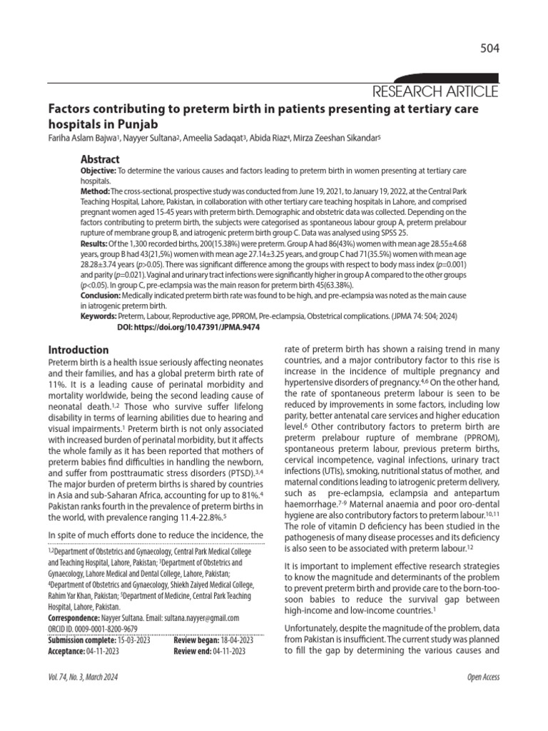 Factors Contributing To Preterm Birth | PDF | Preterm Birth | Childbirth