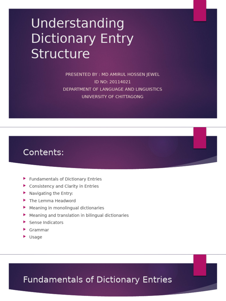 Understanding Dictionary Entry Structure | PDF | Part Of Speech ...