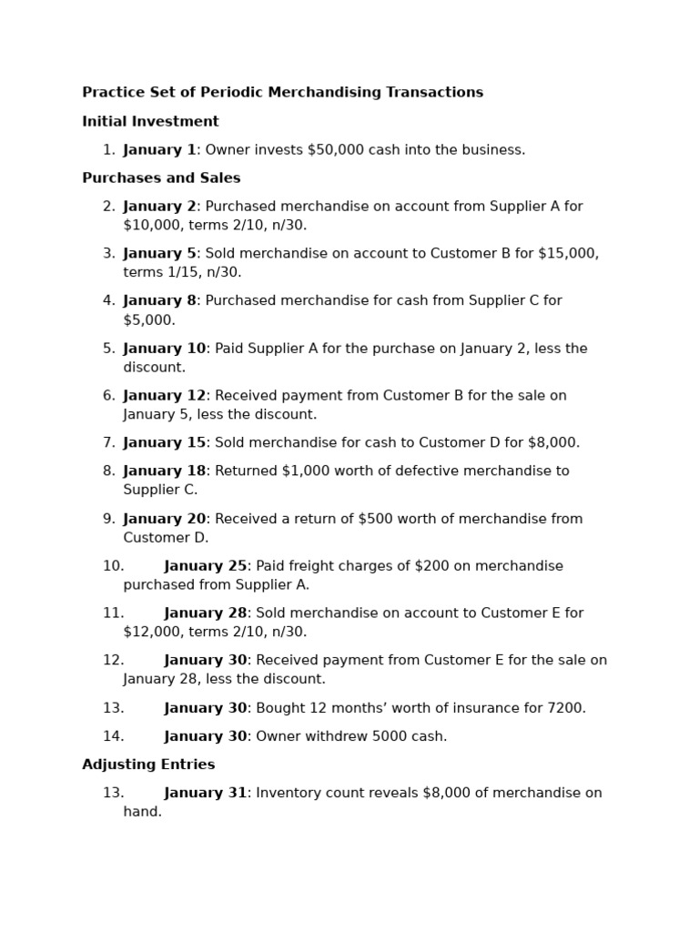 Practice Set of Periodic Merchandising Transactions | PDF | Debits And ...