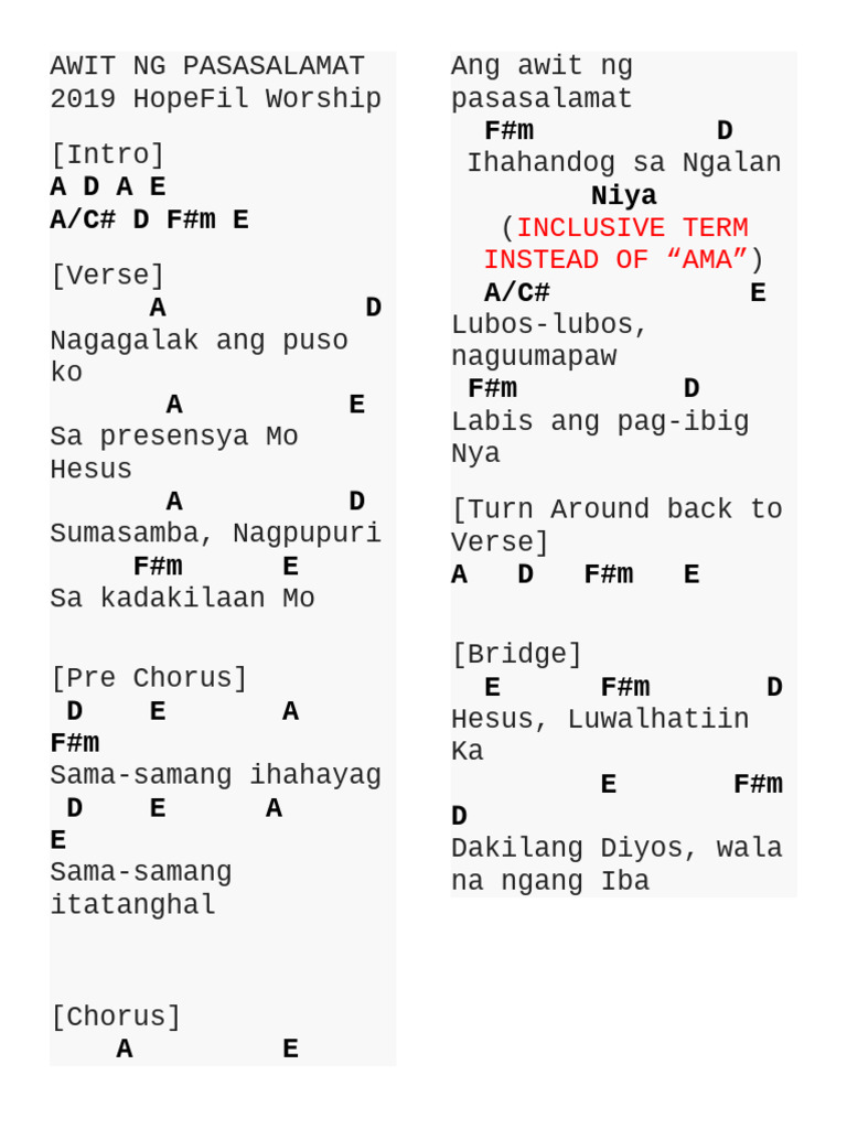 Awit NG Pasasalamat | PDF