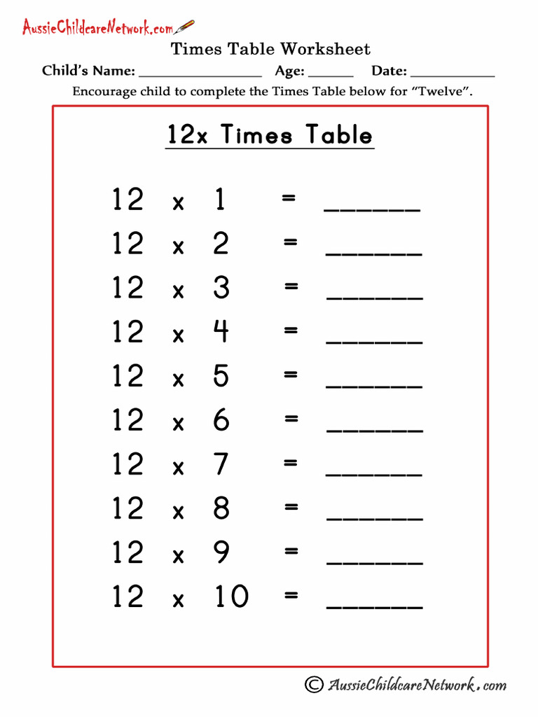 Twelve Times Table Worksheet | PDF