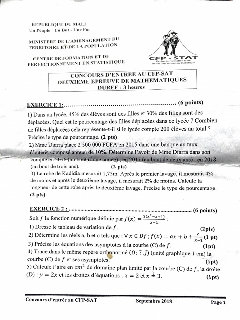 Concours CFP-STAT Sujets 2018 | PDF