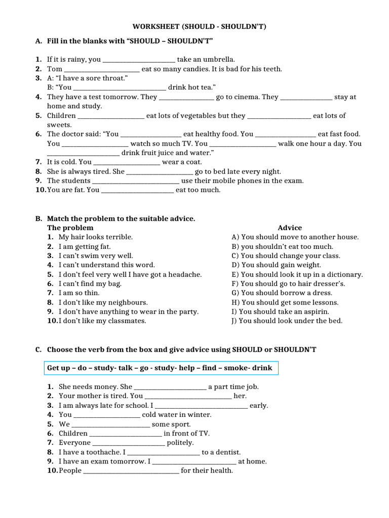 Should vs Shouldn't Worksheet | PDF | Foods