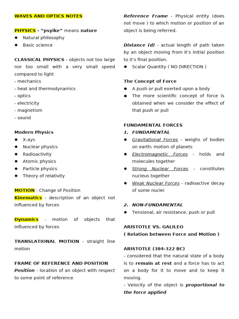 Physics Notes for Students | PDF | Force | Waves