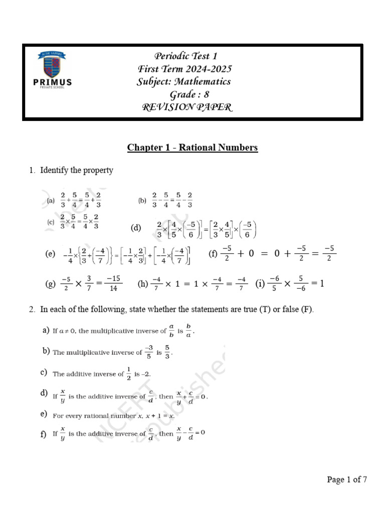 Revision of Maths PT1 Grade 8 | PDF | Equations | Multiplication