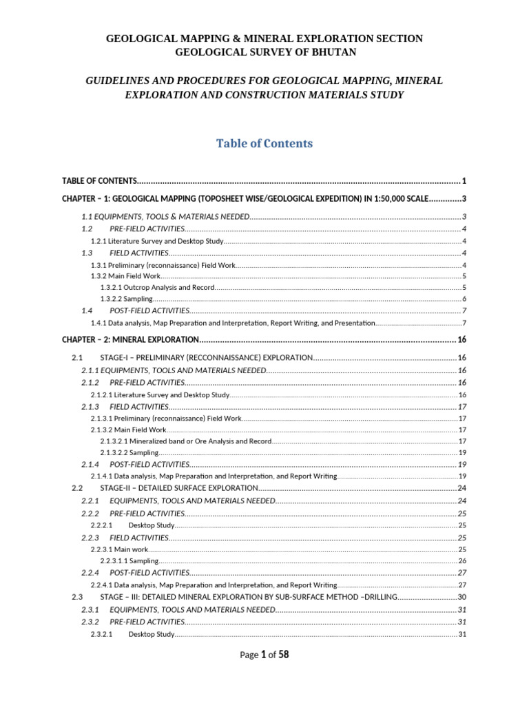 SOP and Guidelines For Mapping and Exploration Section | PDF | Geology | Exploration