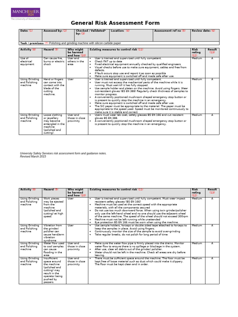 Example - Grinding and Polishing | PDF | Risk | Risk Assessment