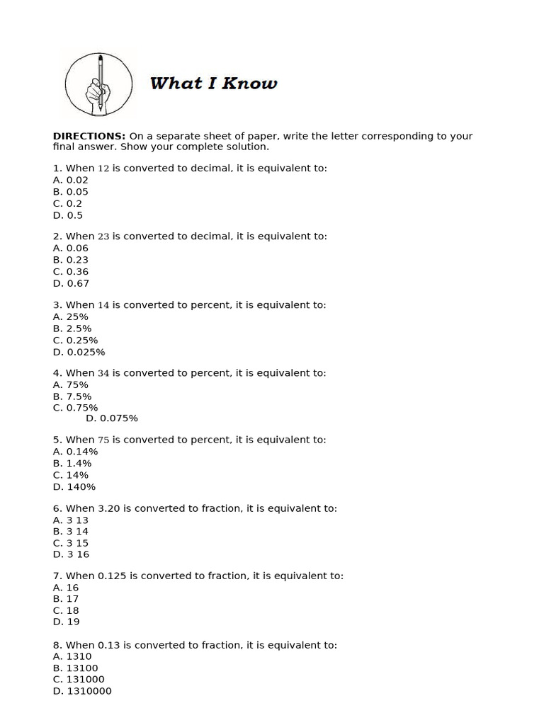 Fraction-Decimal Practice Test | PDF | Decimal | Elementary Mathematics