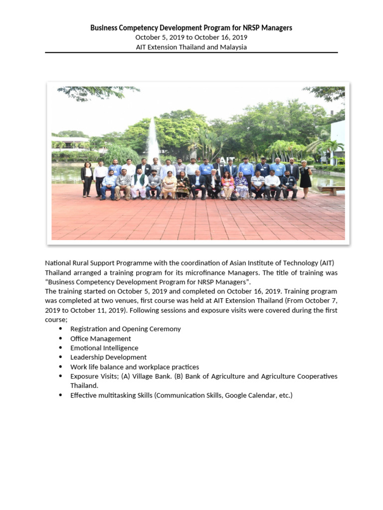 Business Competency Development Program for NRSP Managers-Report | PDF ...