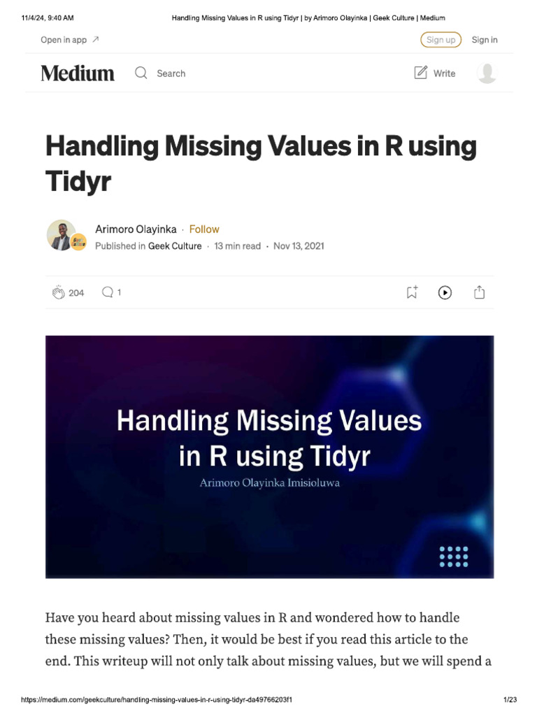 Handling Missing Values in R Using Tidyr | PDF