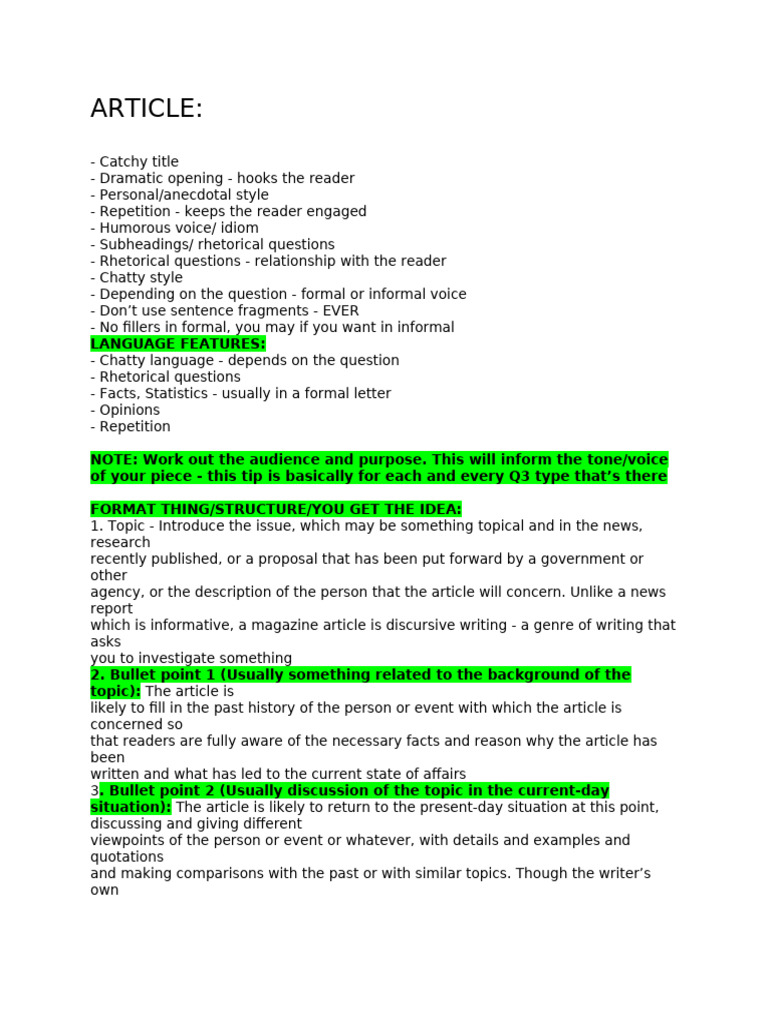 ARTICLE WRITING Sample Igcse | PDF | Rhetoric | Communication