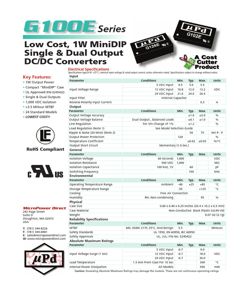 1W MiniDIP DC/DC Converters Overview | PDF | Electrical Engineering ...