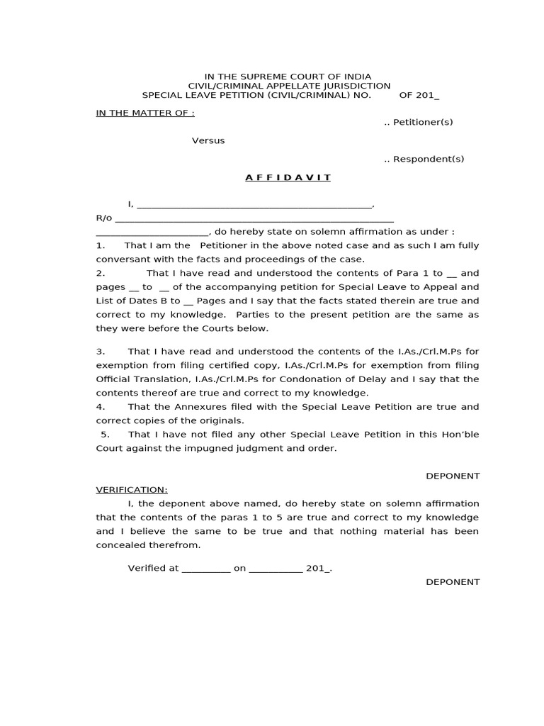 Affidavit for Special Leave Petition | PDF
