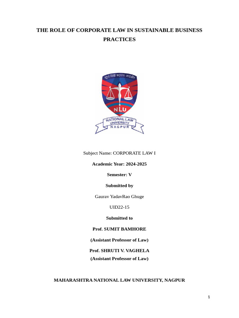 Corporate Law Project | PDF | Sustainability | Sustainable Business