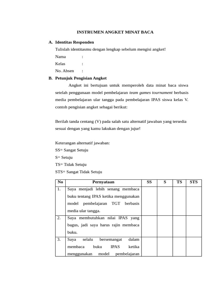 Instrumen Angket Minat Baca (1) | PDF