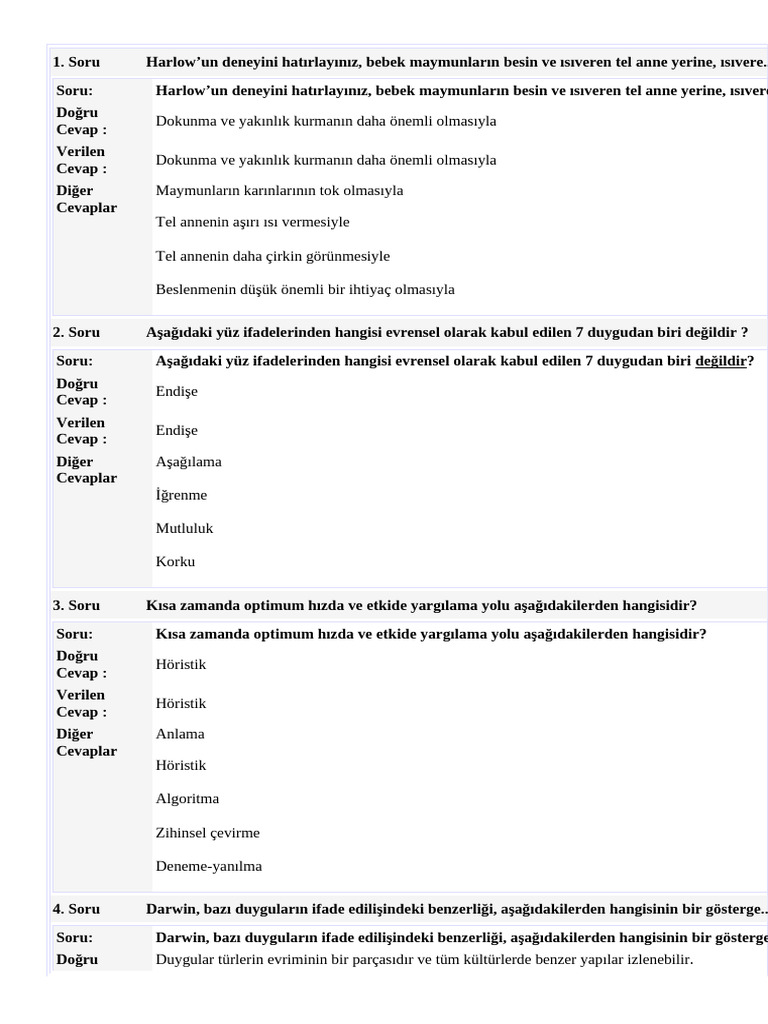 Psikoloji Vize 140 Soru | PDF