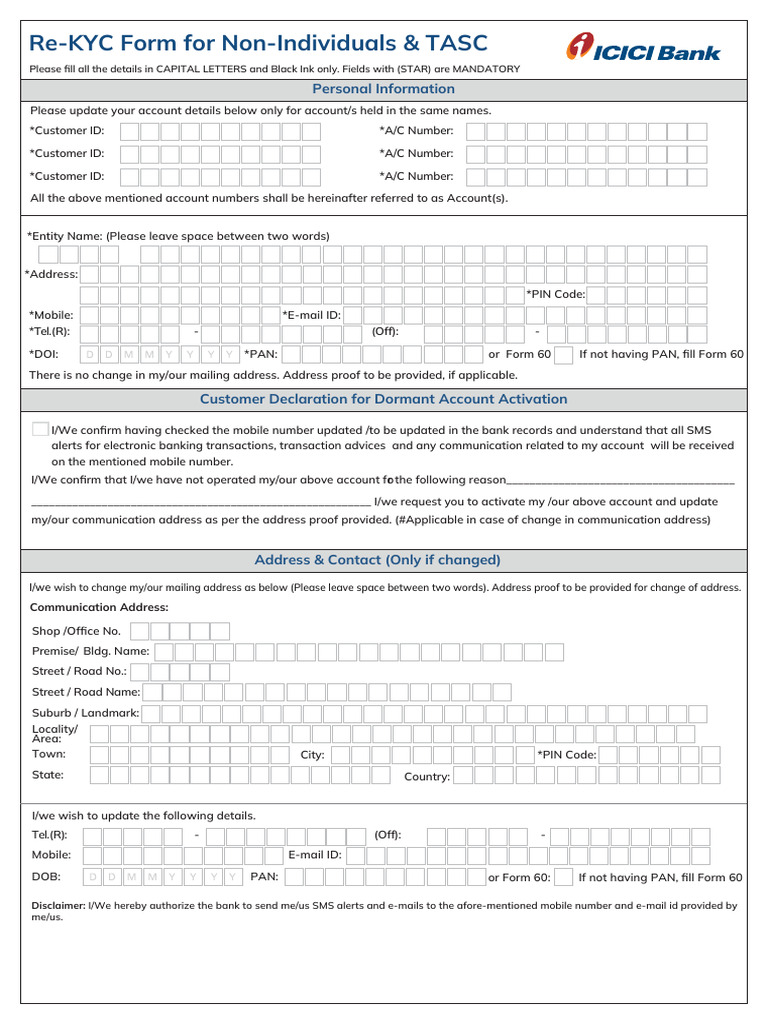 Customer Information Updation Form Non Individual Customers | PDF ...