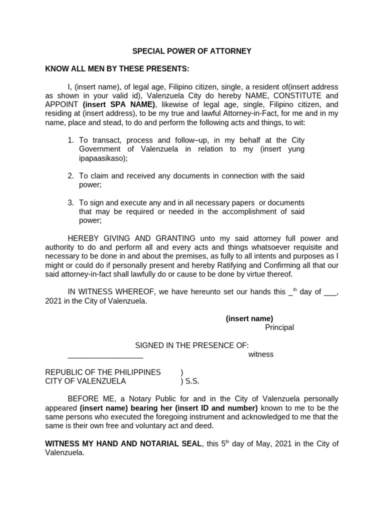 Special Power of Attorney Template | PDF