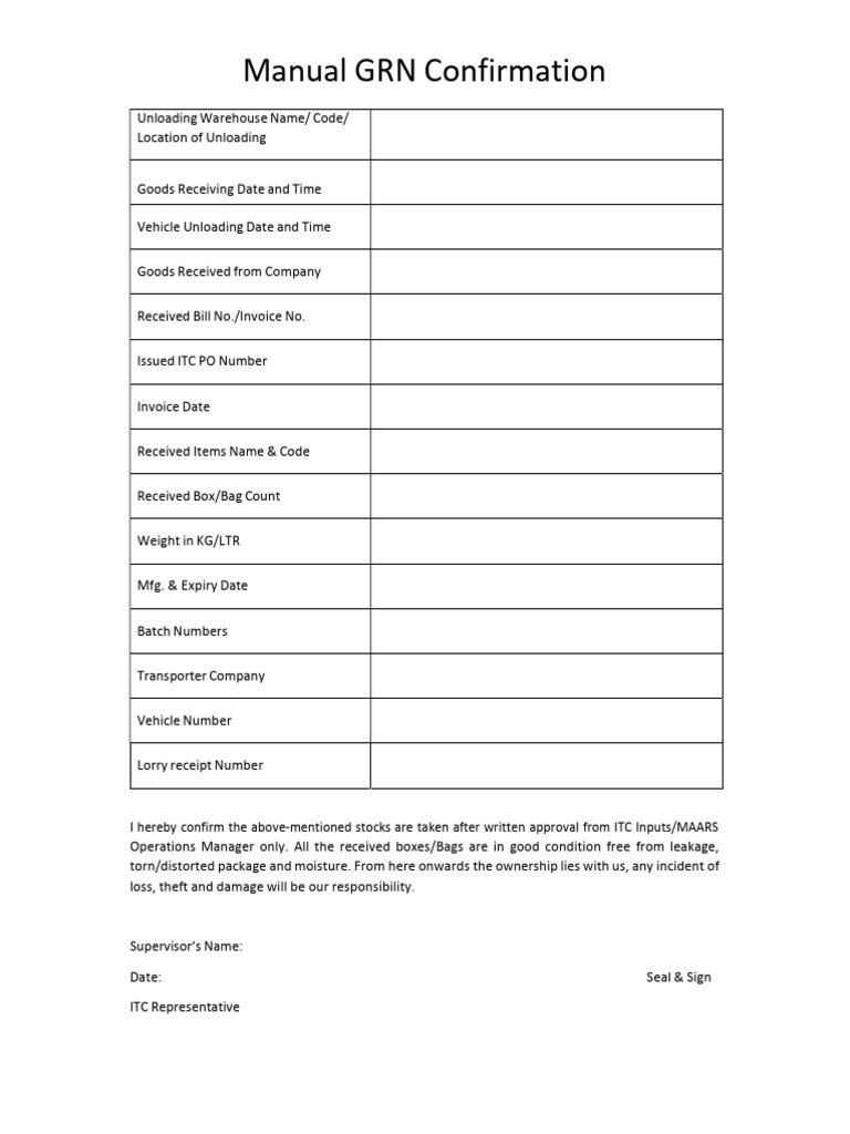 Itc GRN Sheet | PDF