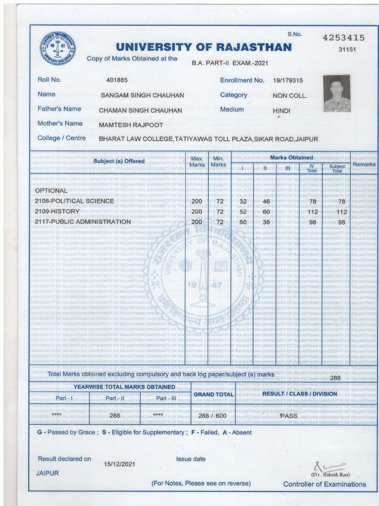 Ba Part-Ii Marksheet | PDF