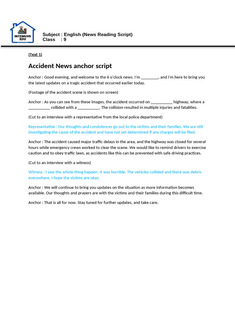 News Reading Script Grade 9 | PDF | Traffic Collision | Freedom Of Assembly