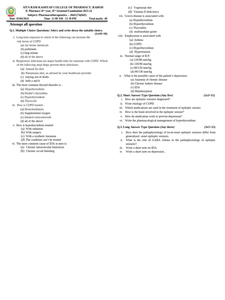 Pharmacotherapeutics d2 Second Sessional | PDF | Chronic Obstructive Pulmonary Disease ...