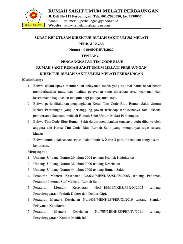 SK TIM Code Blue Tahun 2022 | PDF