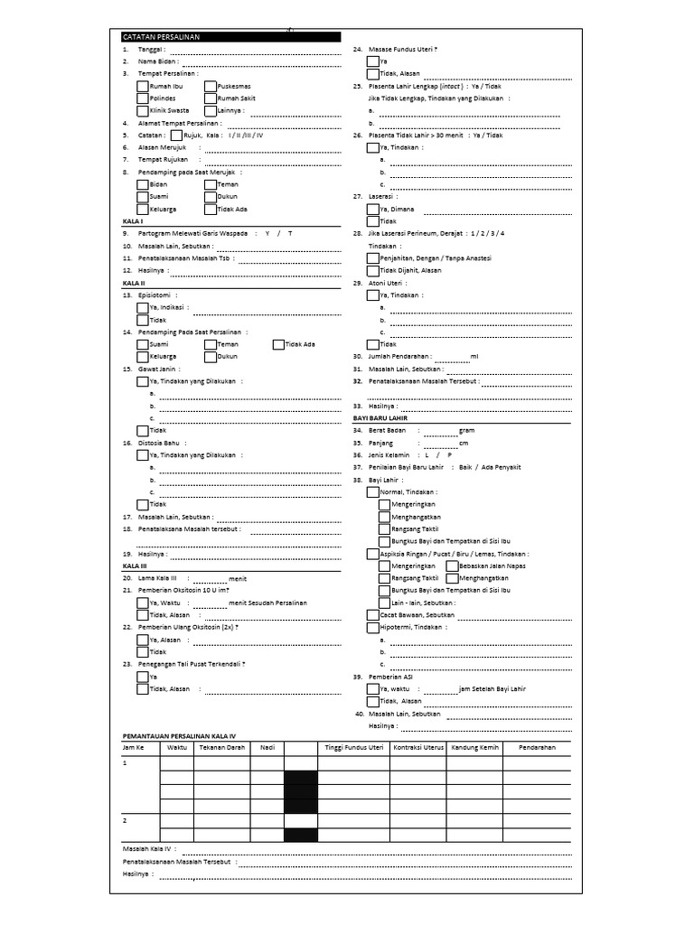 Form Partograf 2 | PDF