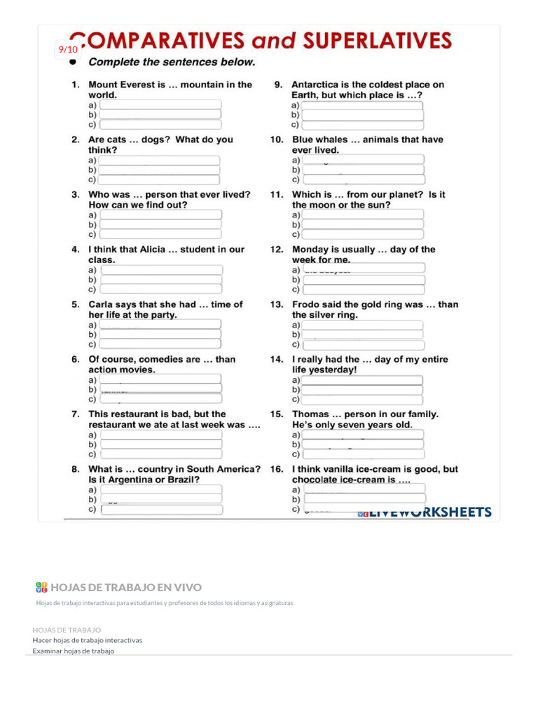 Ejercicios de Comparativos y Superlativos | PDF