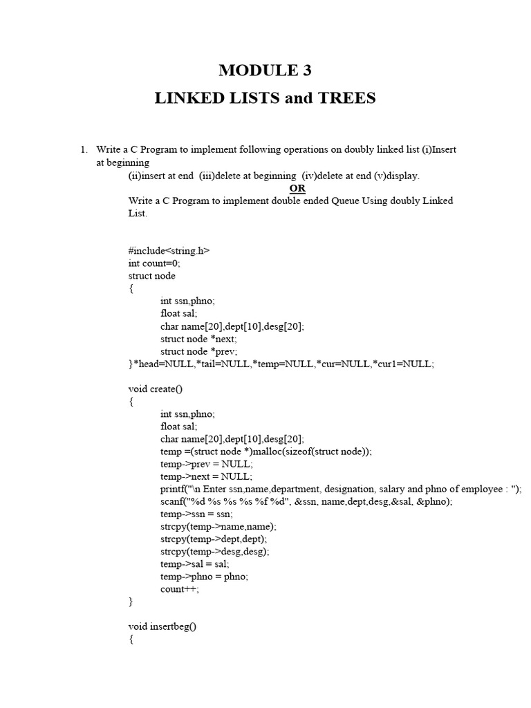 Module 3bcs304linked List And Treesnotes Pdf Queue Abstract Data Type Computing