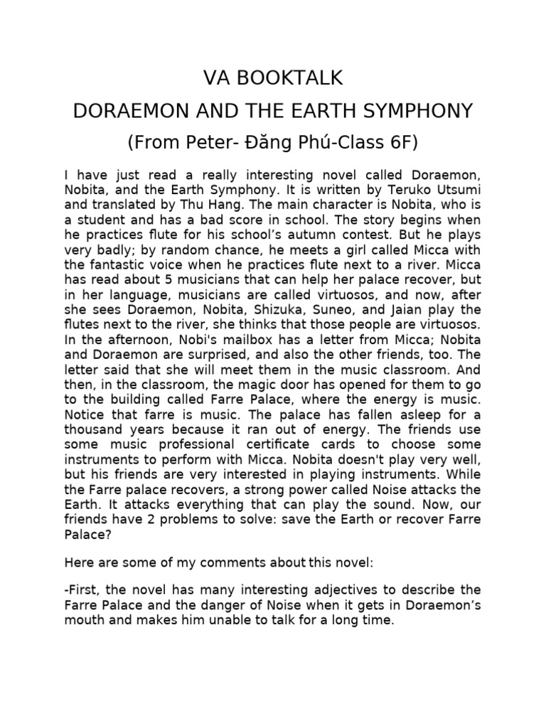 I Have Just Read The Really Interested Novel Called Doraemon | PDF
