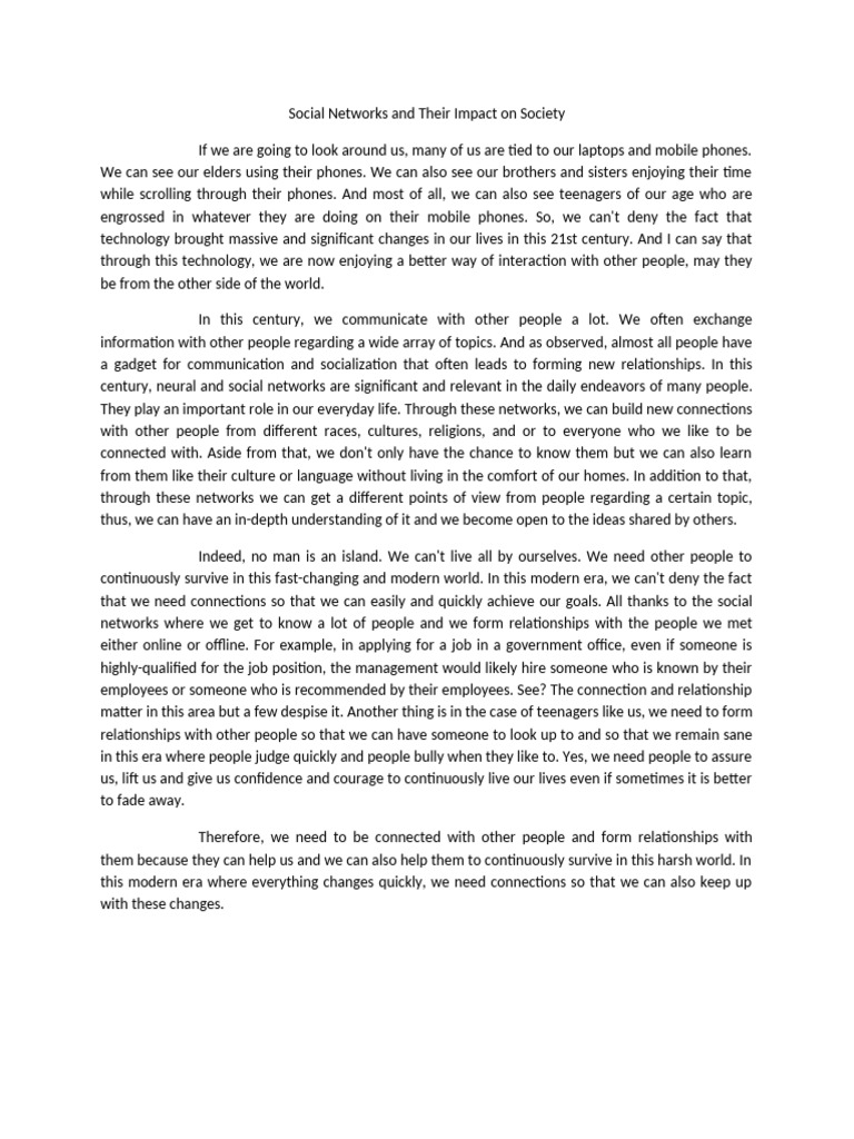 Social Networks and Their Impact On Society | PDF | Social Network ...