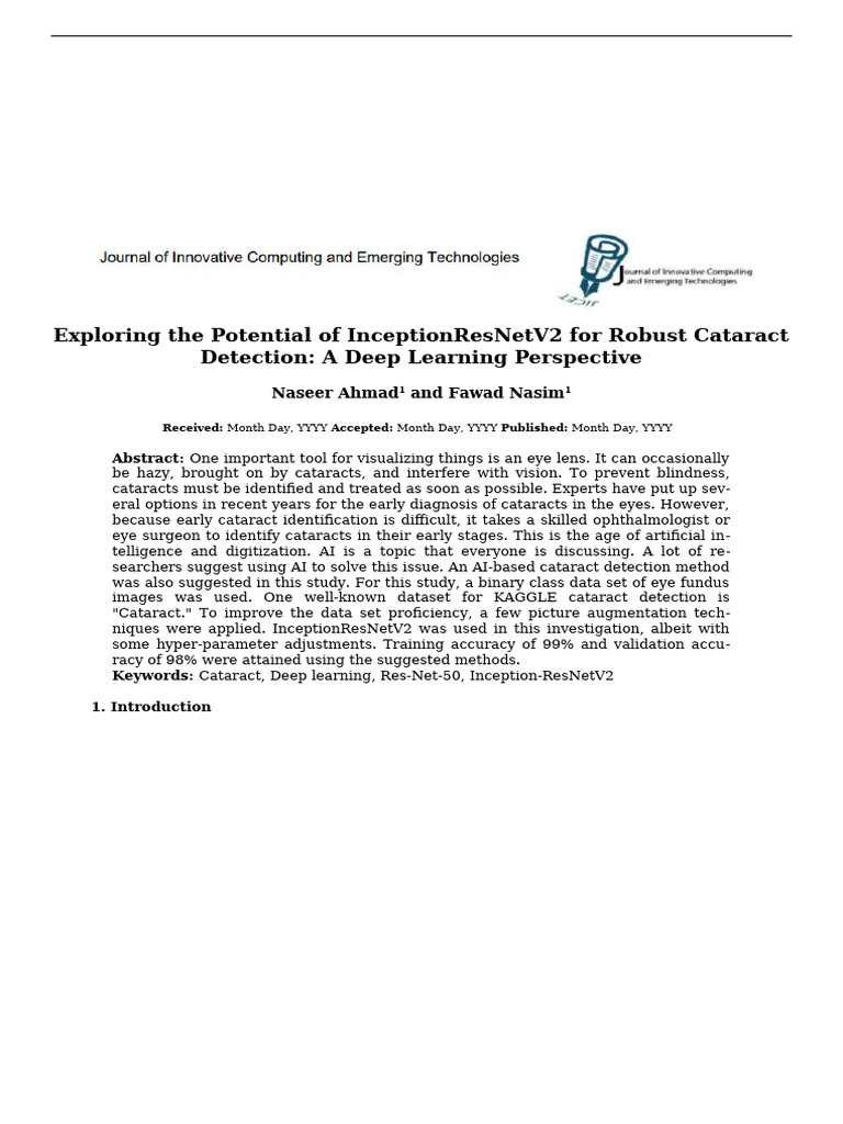 Exploring The Potential of InceptionResNetV2 For Robust Cataract Detection A Deep Learning ...