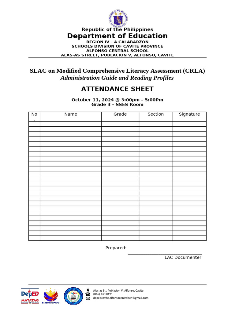 Lac Attendance Template Sample | PDF
