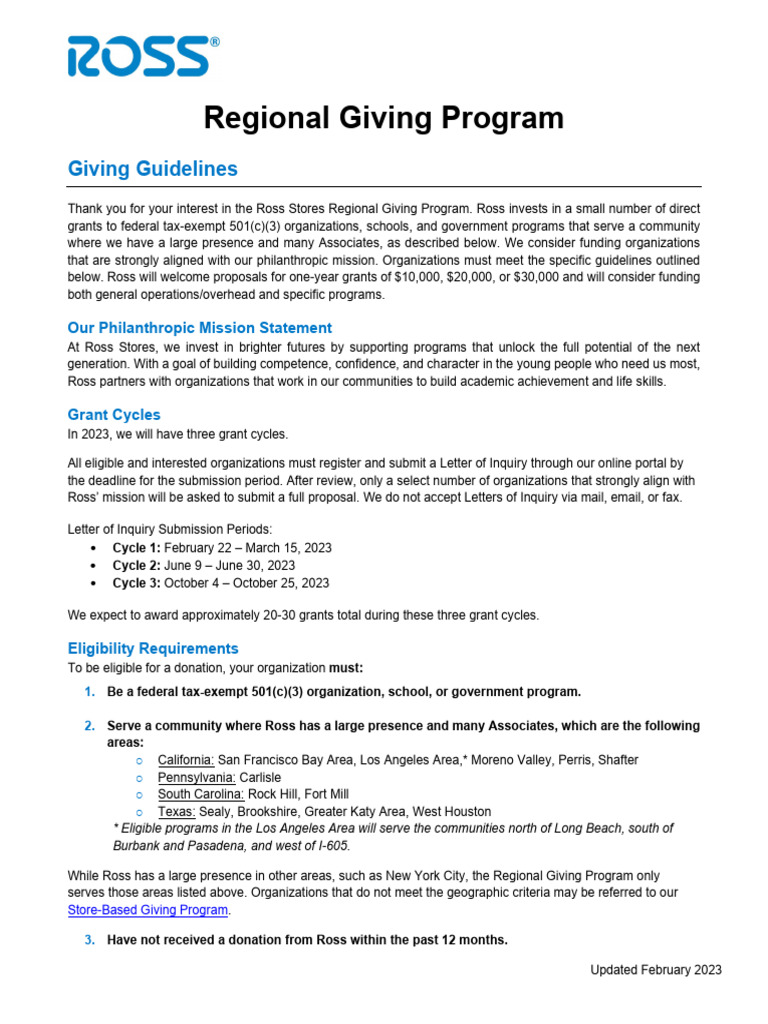 Regional Giving Program Guidelines 2023 | PDF