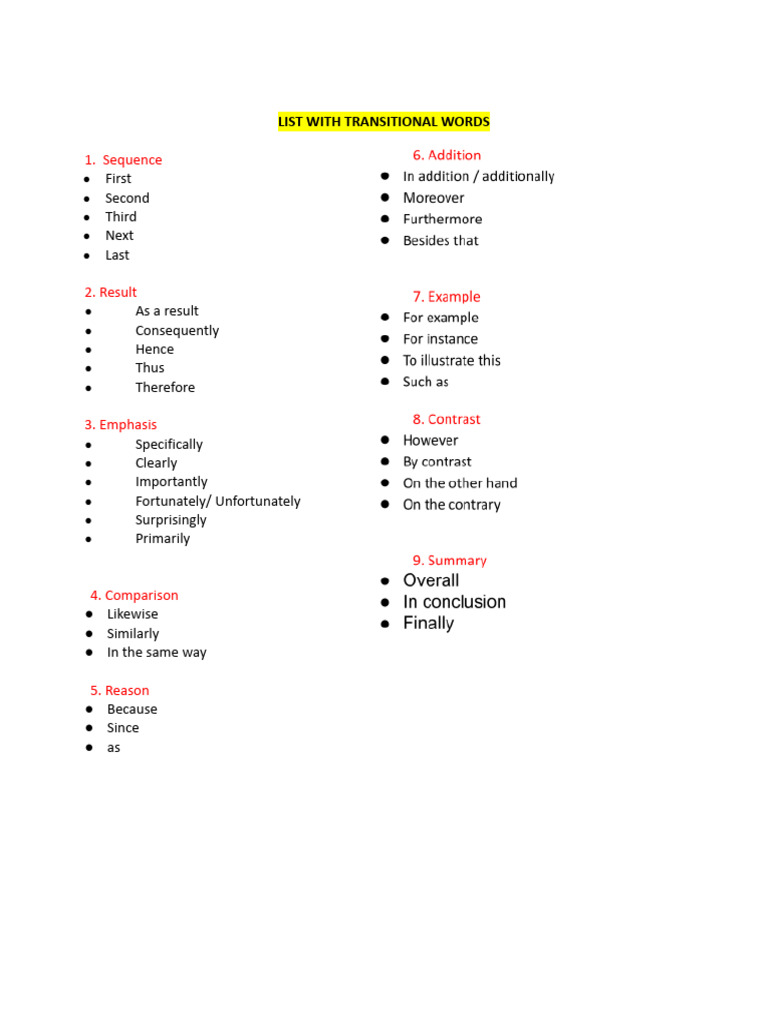 Transitional Words | PDF