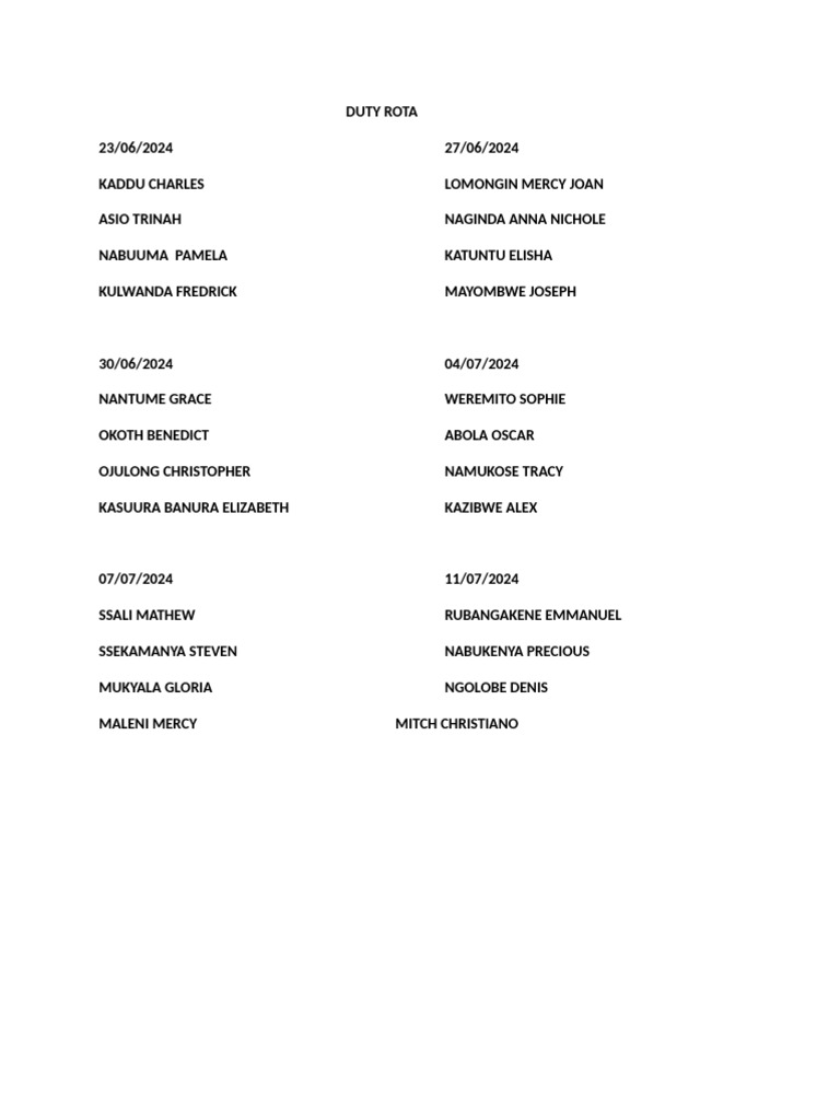 Duty Rota | PDF