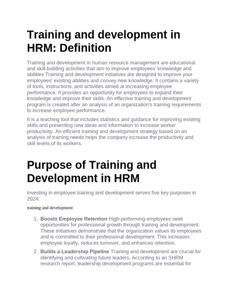 Training and Development in HRM | PDF | Employee Retention | Human ...