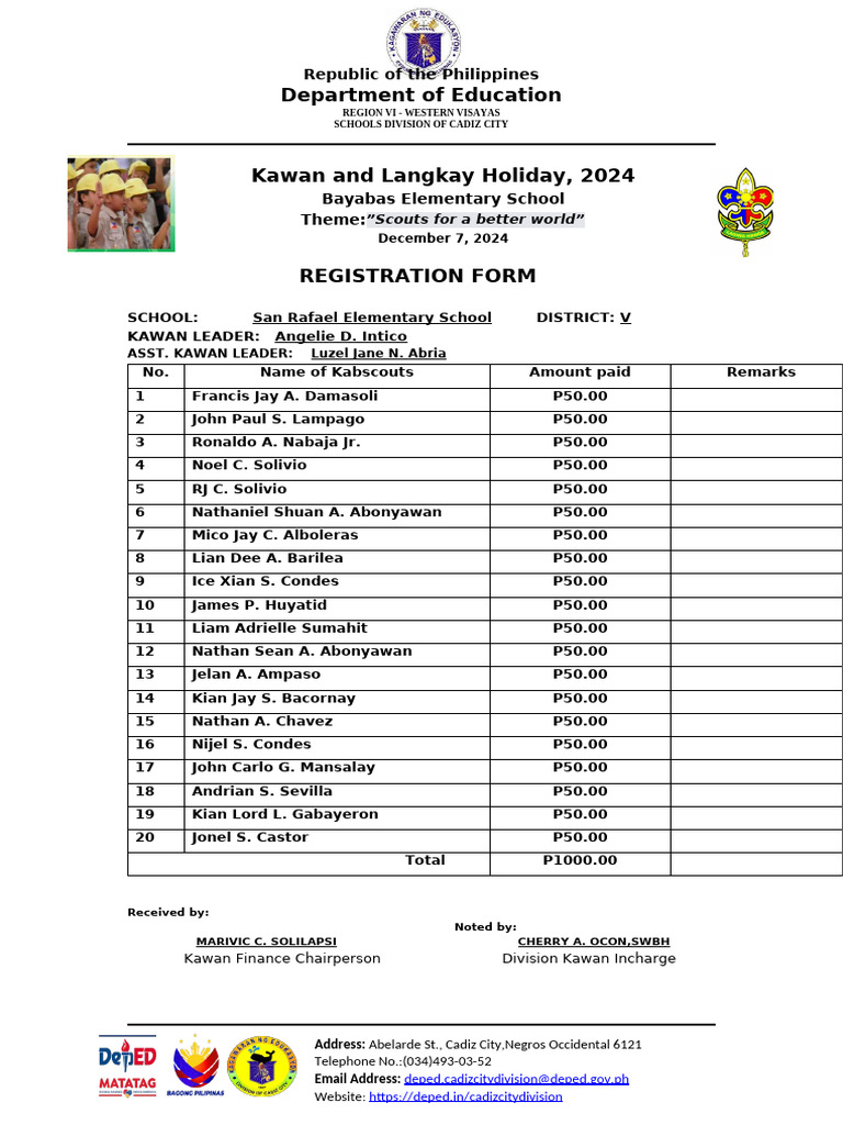 KAWAN and LANGKAY REGISTRATION FORM 2024 | PDF | Philippines