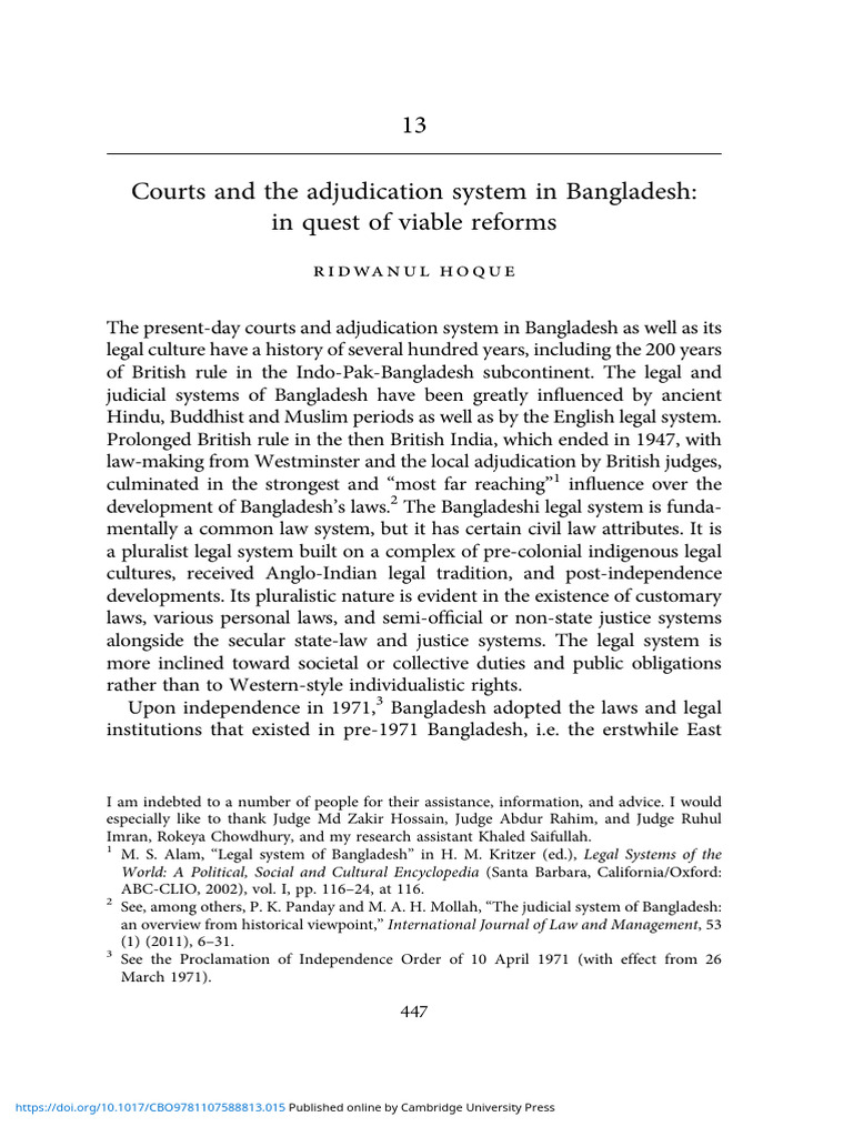 Ridwanul Hoque Courts and the Adjudication System in Bangladesh in Quest of Viable Reforms | PDF ...
