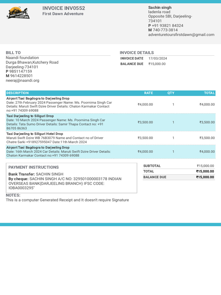 Invoice INV0552 | PDF | Motor Vehicle
