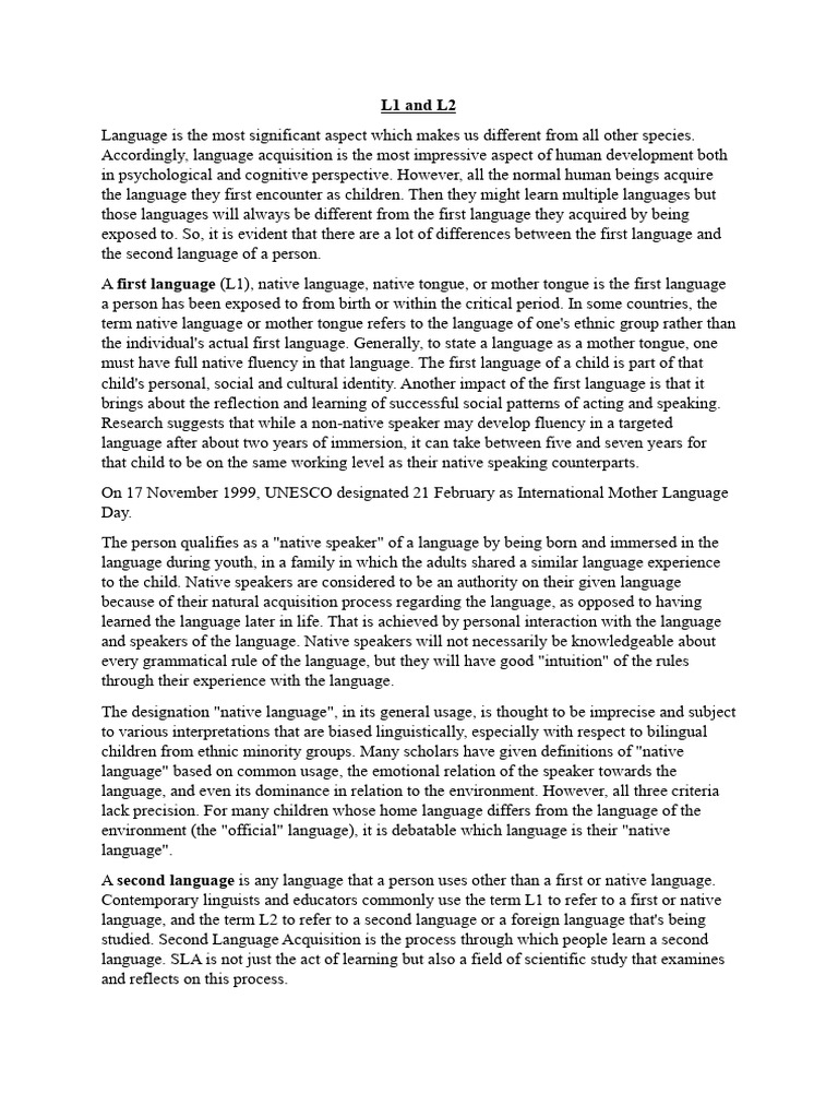 L1 and L2 | PDF | Second Language Acquisition | First Language